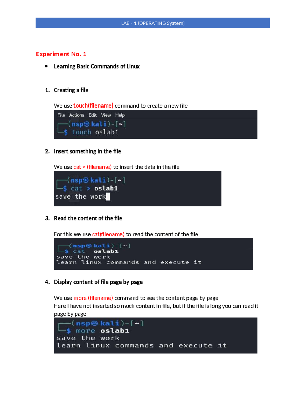 OS Lab 1: Basic Linux Commands and File Management Techniques - Studocu