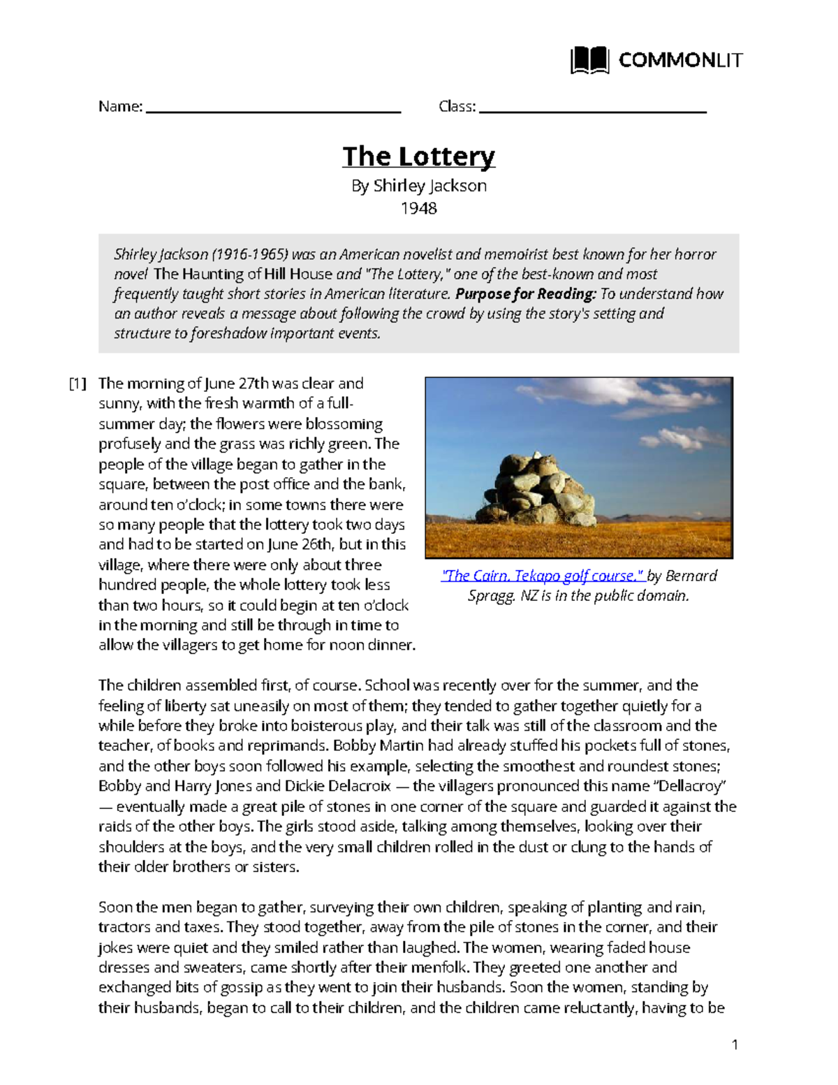 The Lottery (ENG 101) - Analysis and Discussion Questions - Studocu