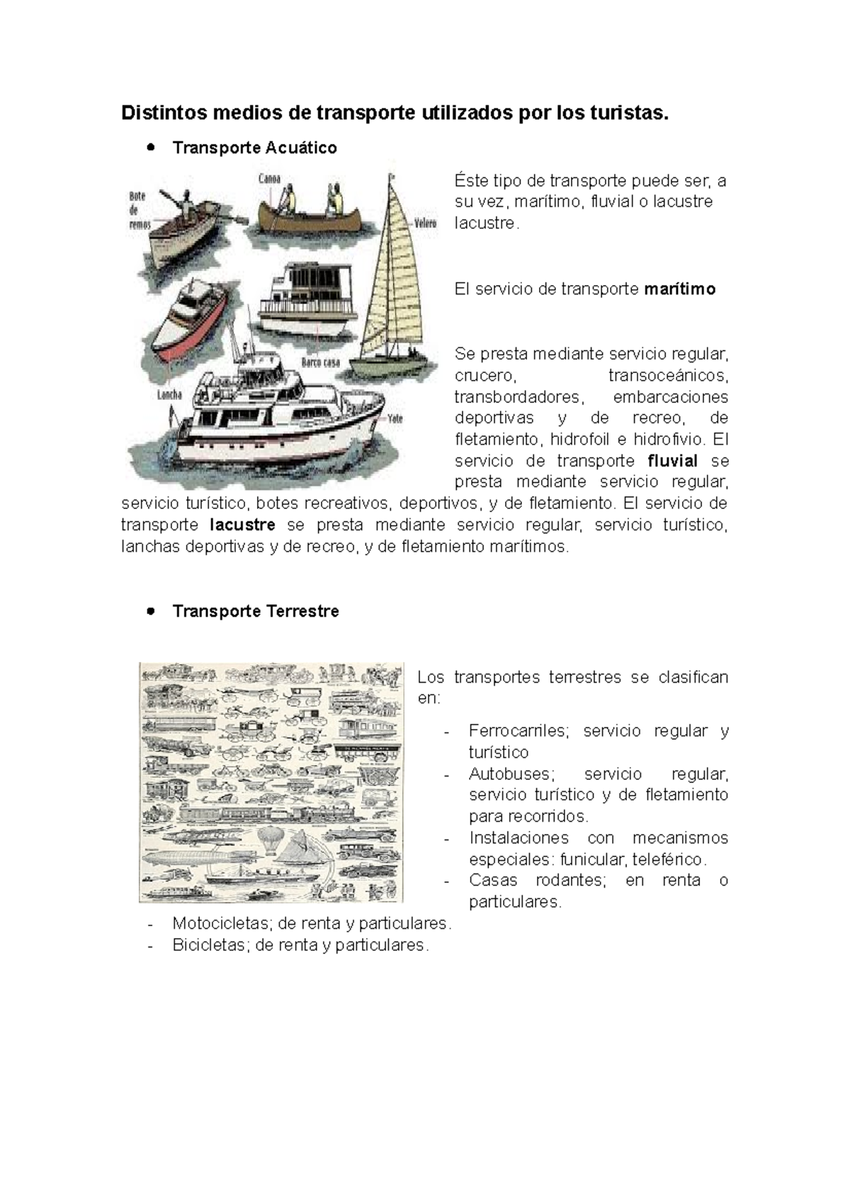 Medios de Transporte para Turistas: Acuático, Terrestre y Aéreo - Studocu