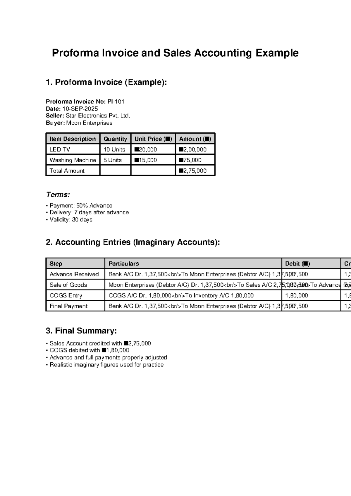 Proforma Invoice & Sales Accounting Example 1 - Studocu