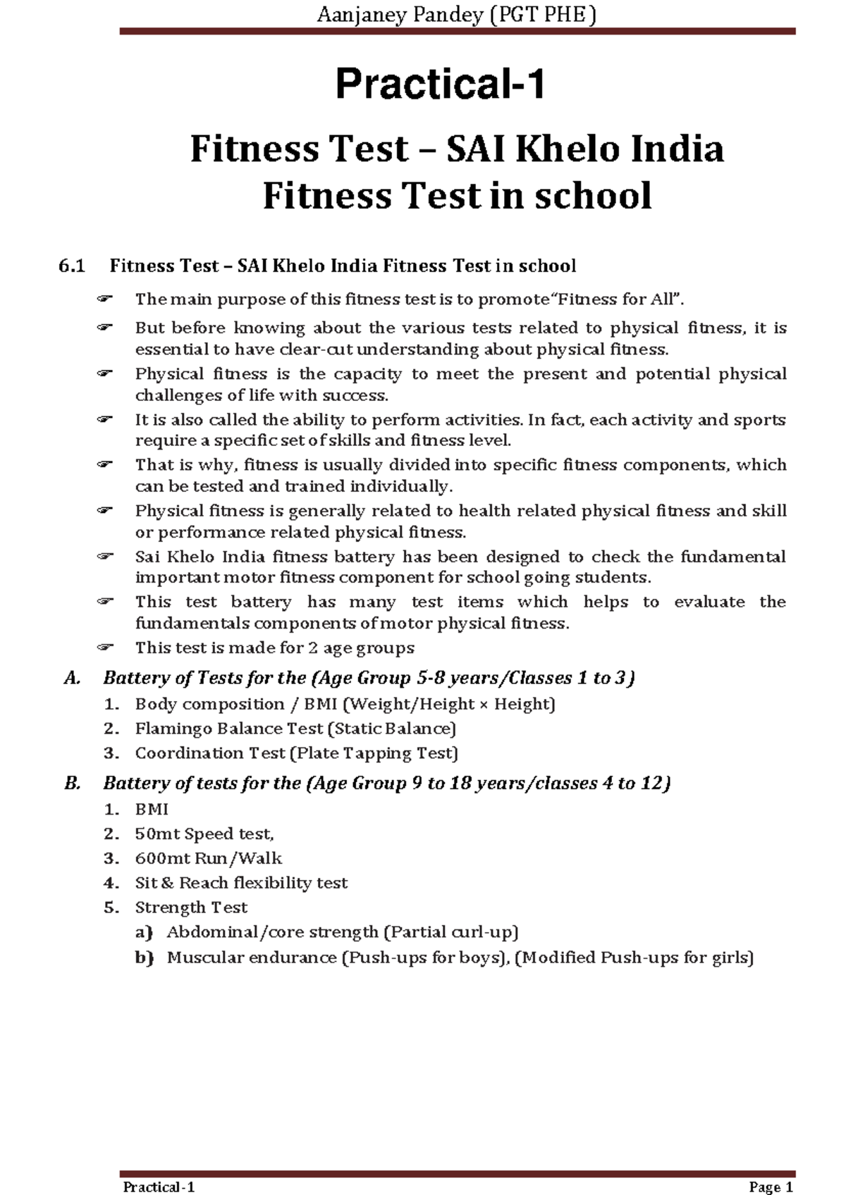 SAI Khelo India Fitness Test – Practical No 1 for School Students - Studocu