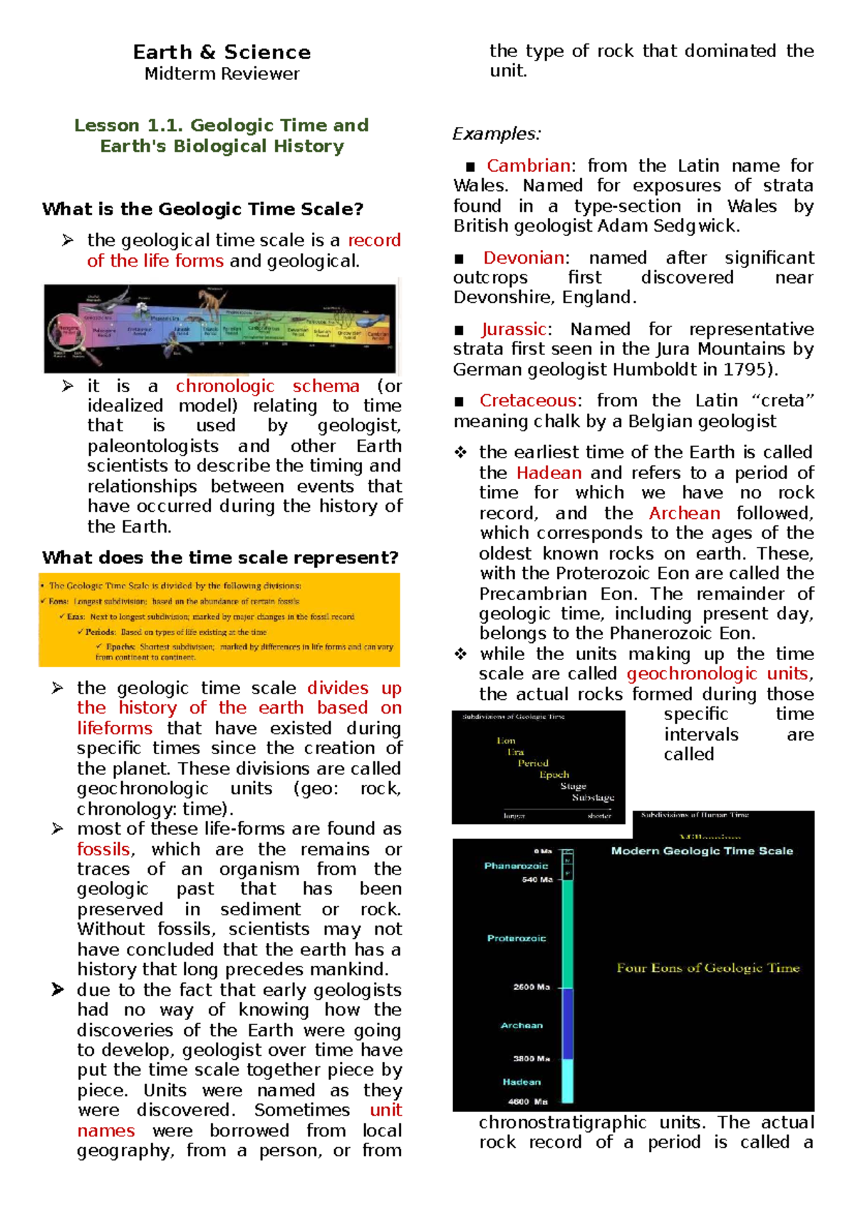 Earth Science Midterm Lecture Notes: Geologic Time & Biological History ...