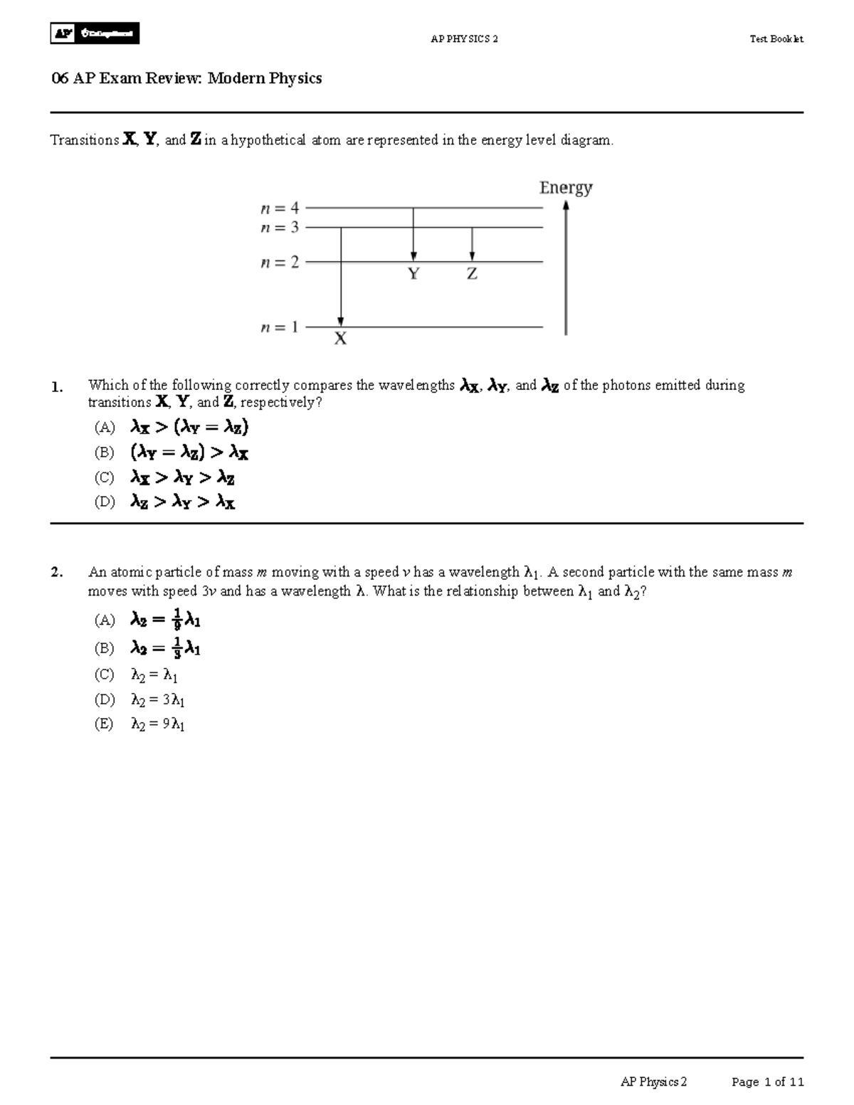 AP PHYSICS 2 Test Booklet 06: Modern Physics Exam Review - Studocu