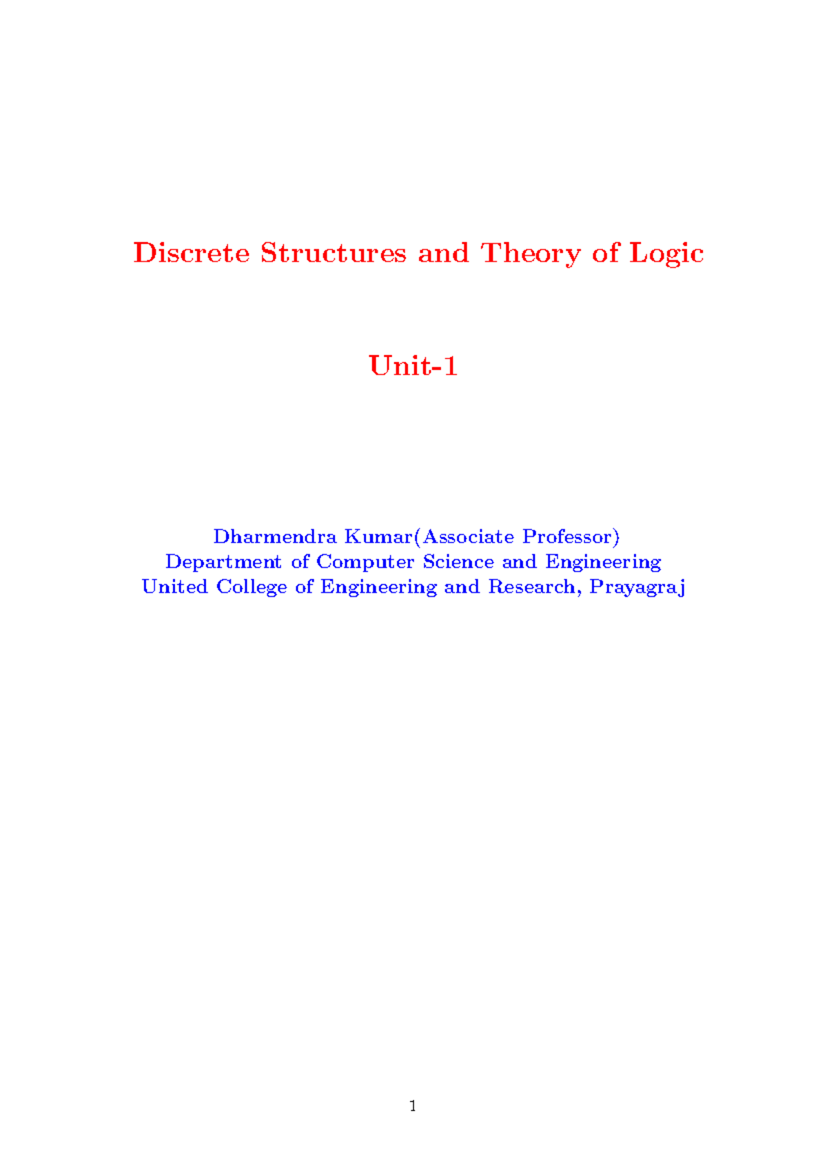 Discrete MATH (Unit-1): Set Theory and Logic Concepts - Studocu