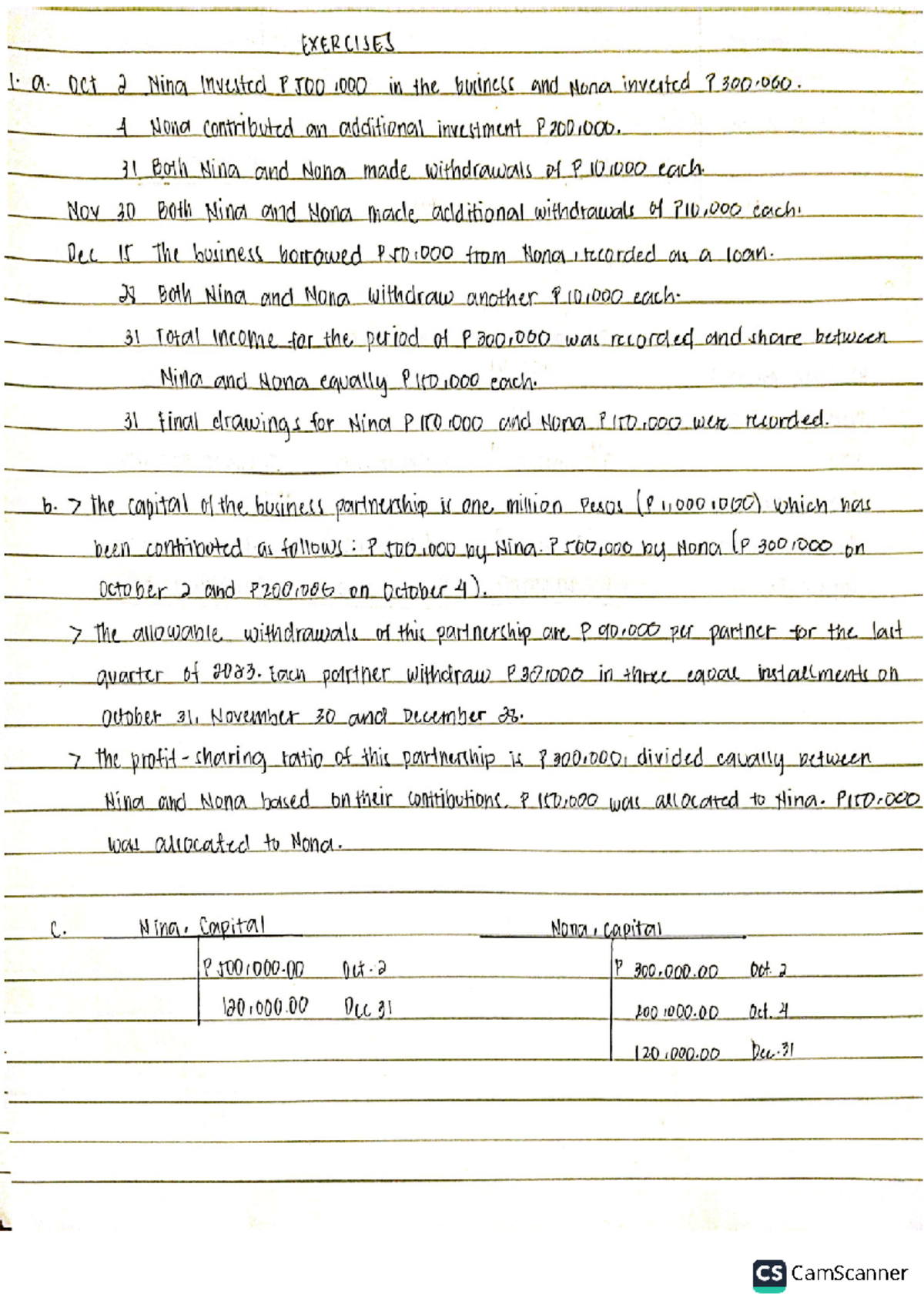Partnership Chapter 2 Basic Concept AND Formation ( Exercises) - EXERCISES 1. a. OCT a Nina ...