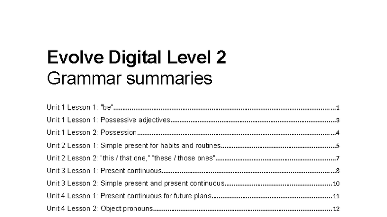 Evolve Digital Level 2 Grammar Summaries: Units 1-12 Overview - Studocu