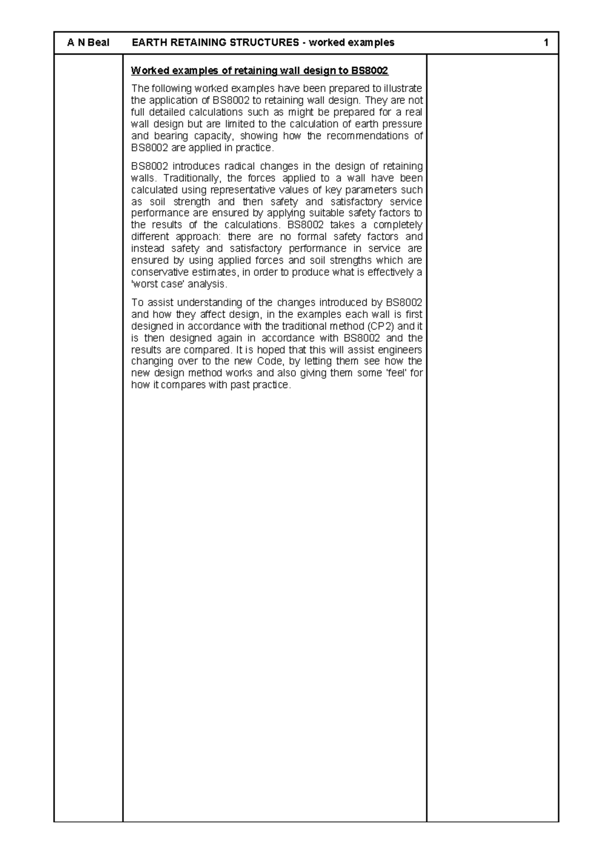 Worked Examples for Retaining Wall Design per BS 8002 Guidelines - Studocu