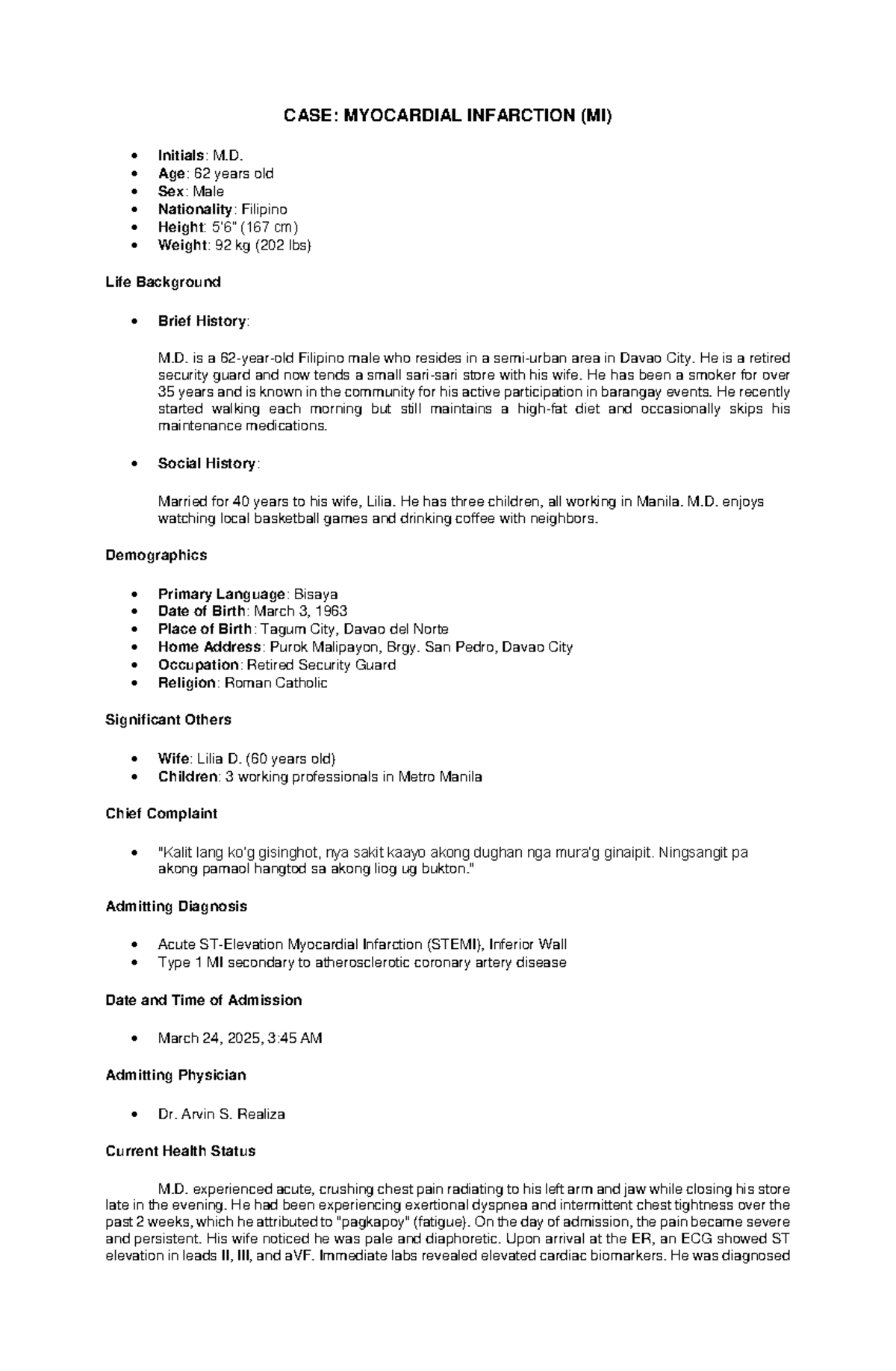 MI Case Study: Acute Myocardial Infarction (STEMI) - Practice Questions ...