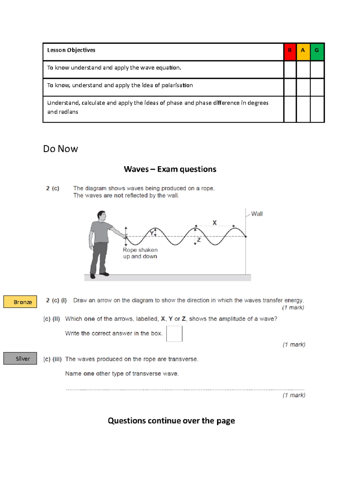 L01 Waves Btec Applied Science Unit 1 Physics Lesson Notes Lesson