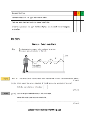 L01 Waves - BTEC Applied Science Unit 1 Physics lesson notes - Lesson ...