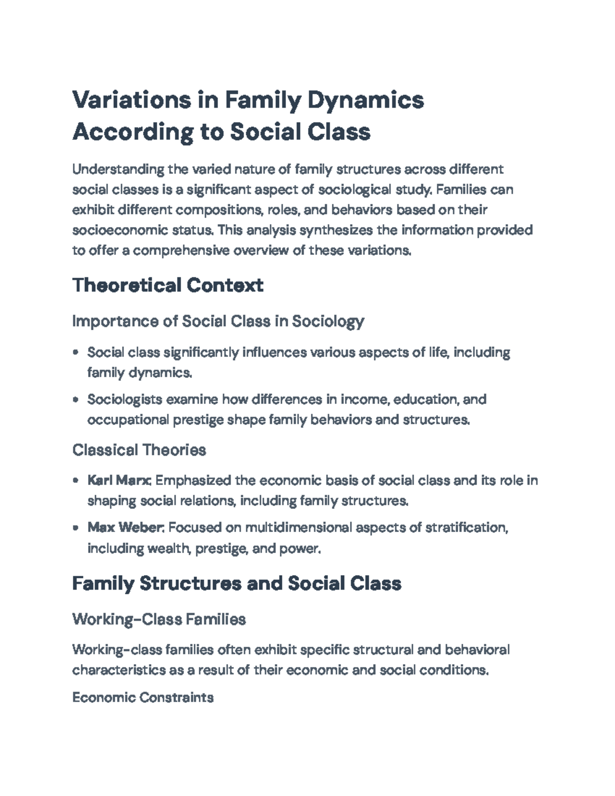 Variations in Family Dynamics According to Social Class Analysis ...