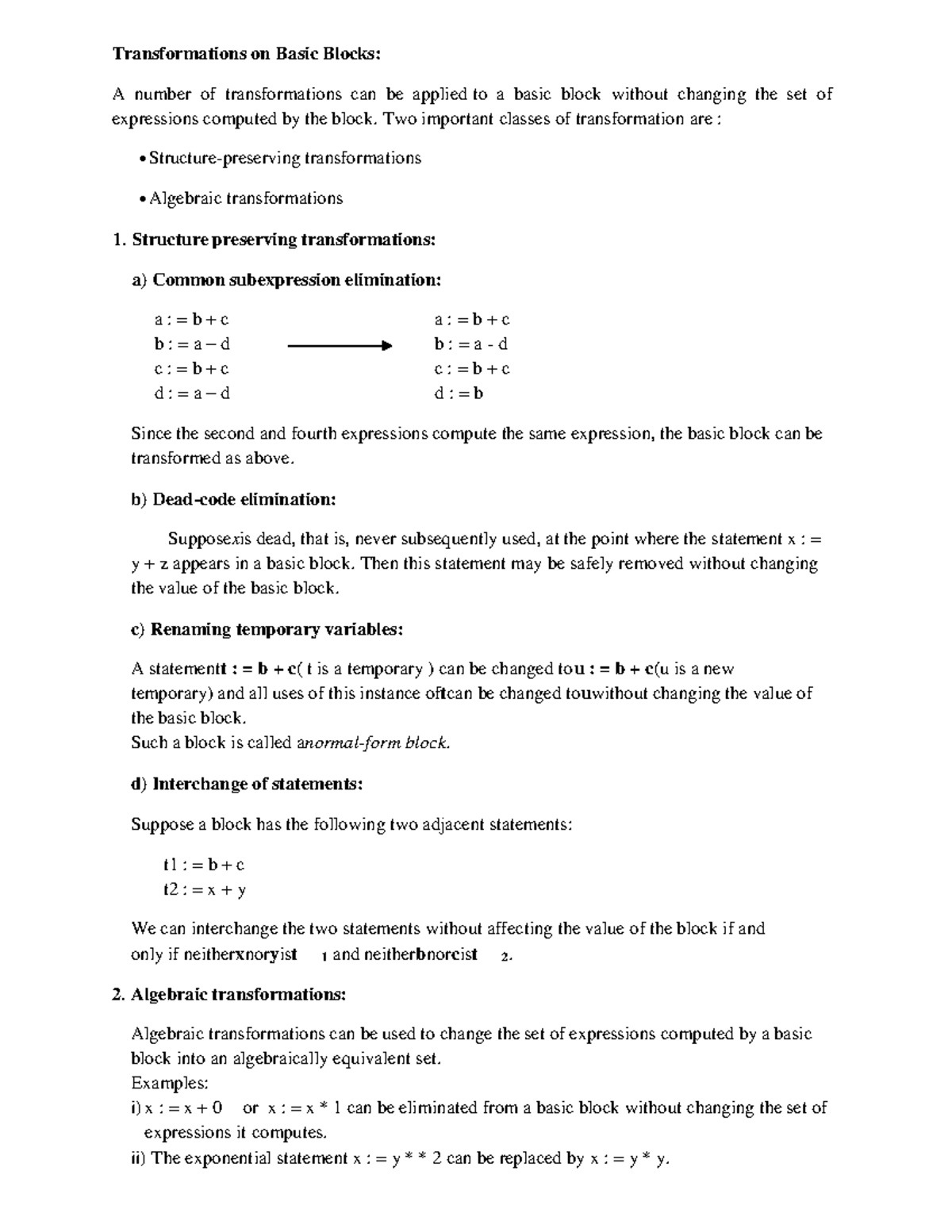 Structure Preserving Transformations Transformations On Basic Blocks A Number Of