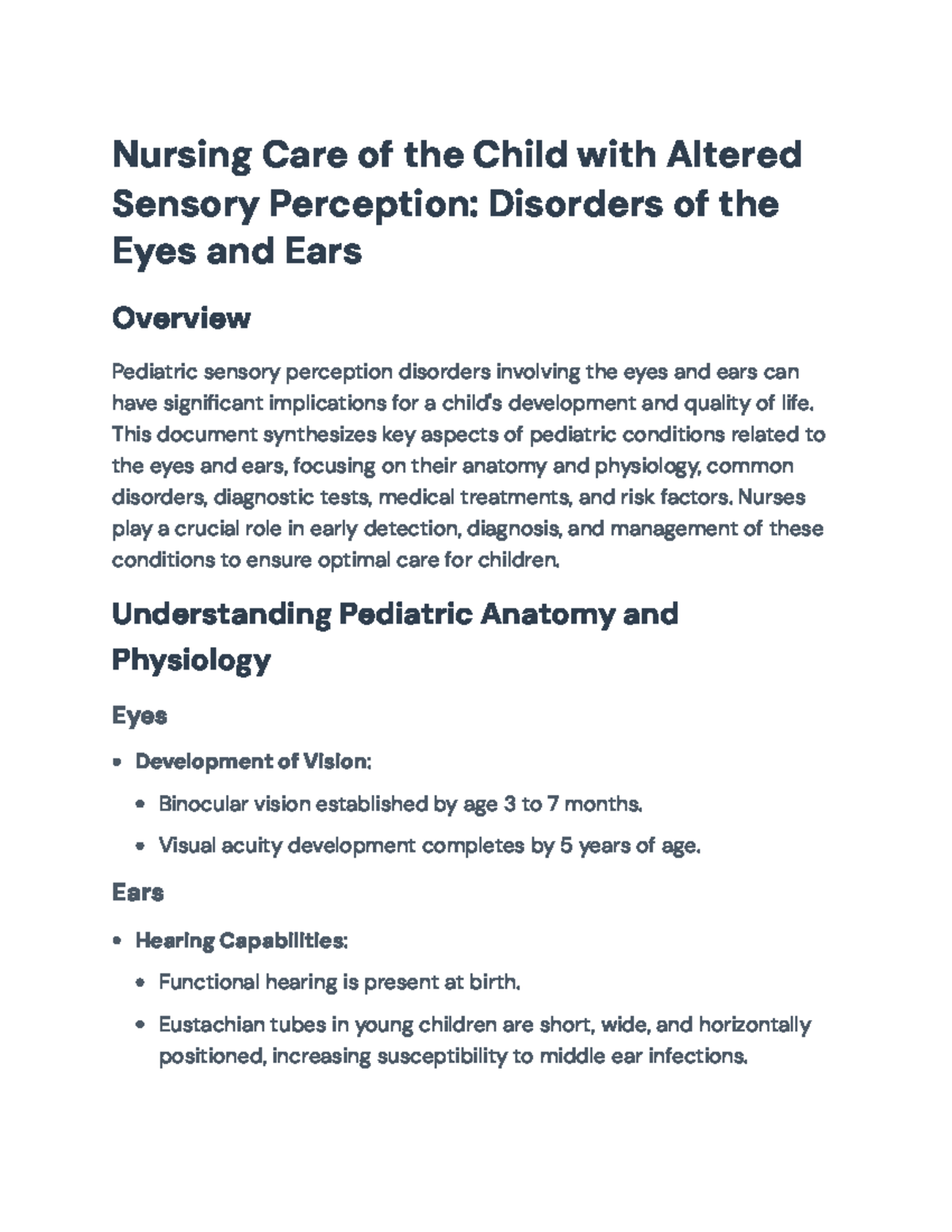 Pediatric Sensory Perception Disorders: Nursing Care for Eyes and Ears ...