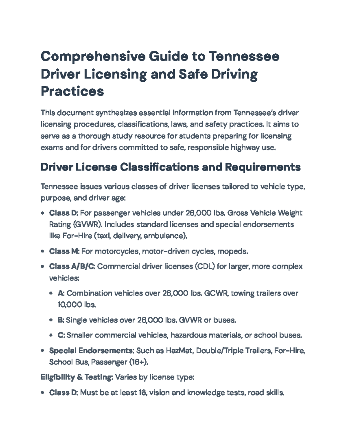 Comprehensive Guide to TN Driver Licensing & Safe Driving Practices - Studocu