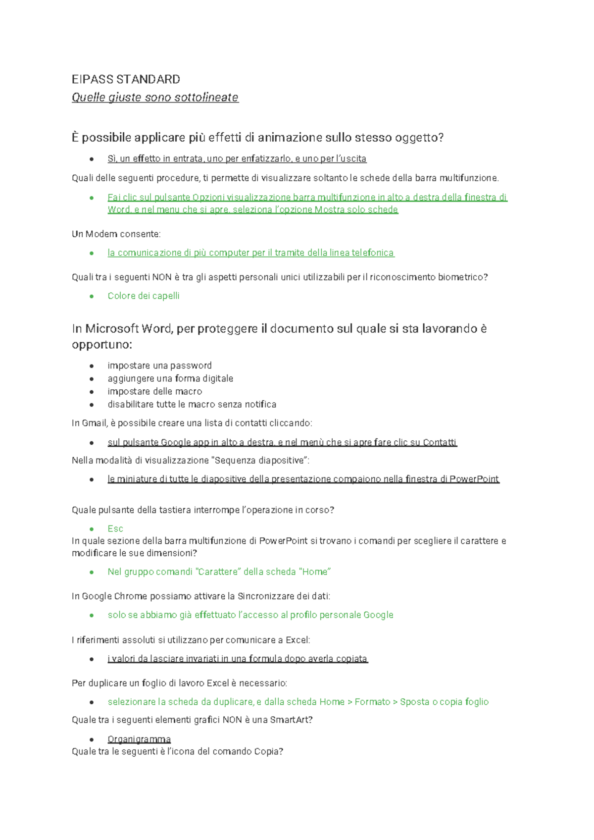 EIPASS - Standard: Domande e Risposte con Soluzioni Completate - Studocu