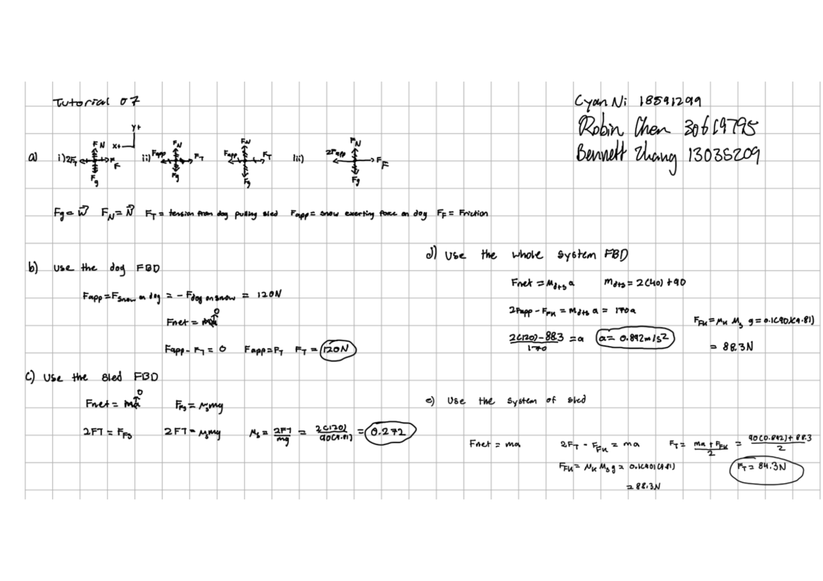Tut 07 - Forces and Motion Analysis in Sled Dog System - Studocu