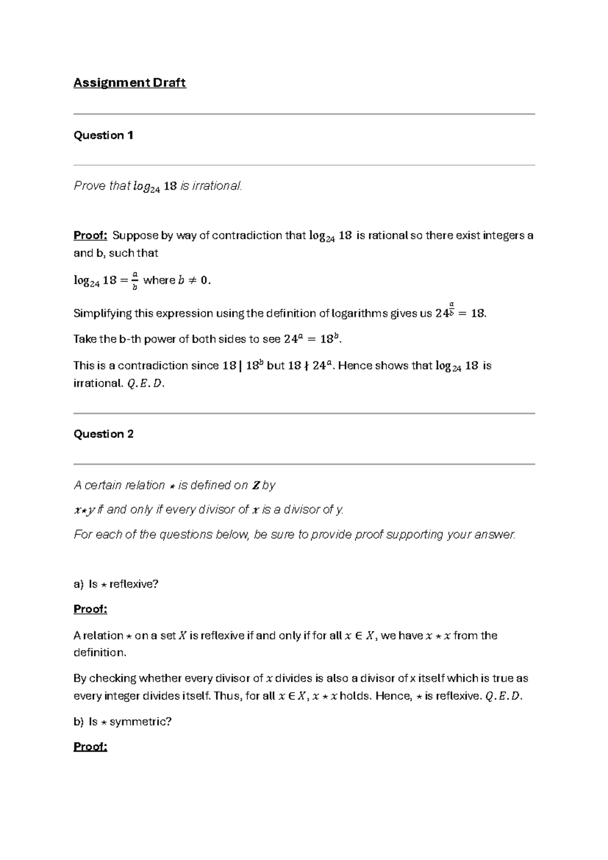 MATH1081 Assignment (Draft - PART 1) - Assignment Draft Question 1 ...