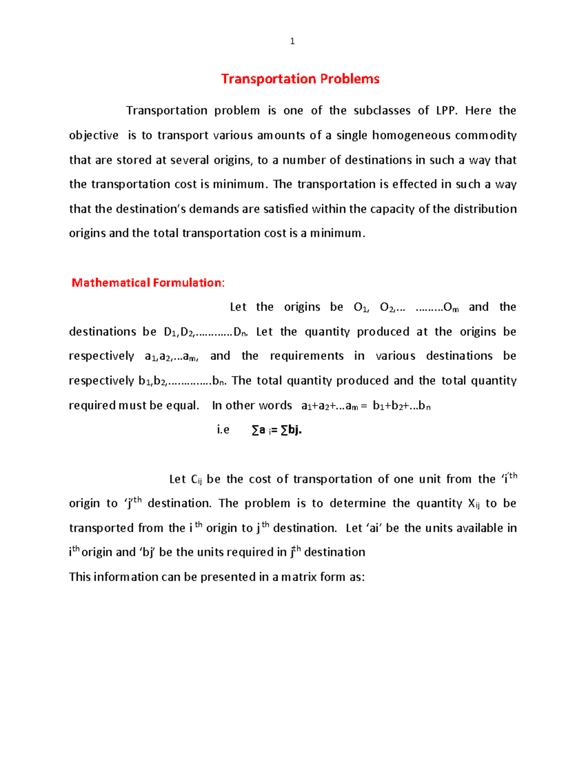 TP - Operation research - Transportation Problems Transportation ...