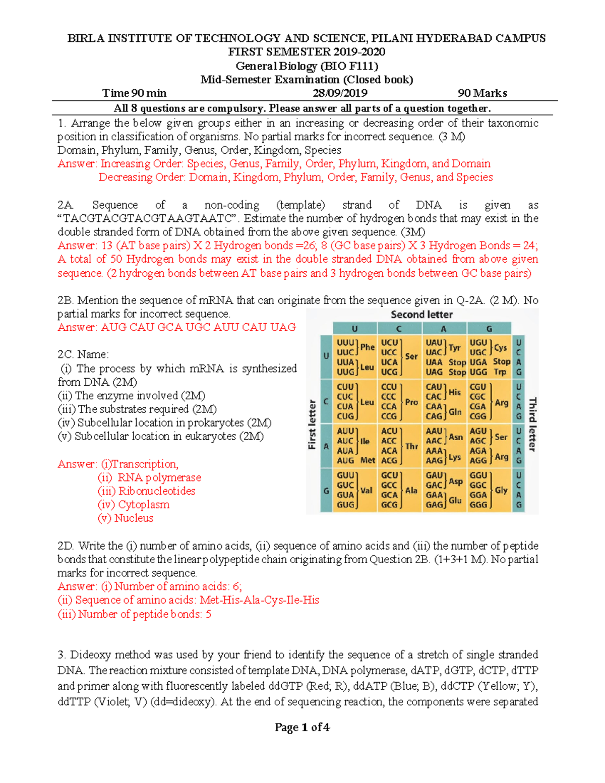Bio midsem key___ - General Biology - BITS Pilani - Studocu