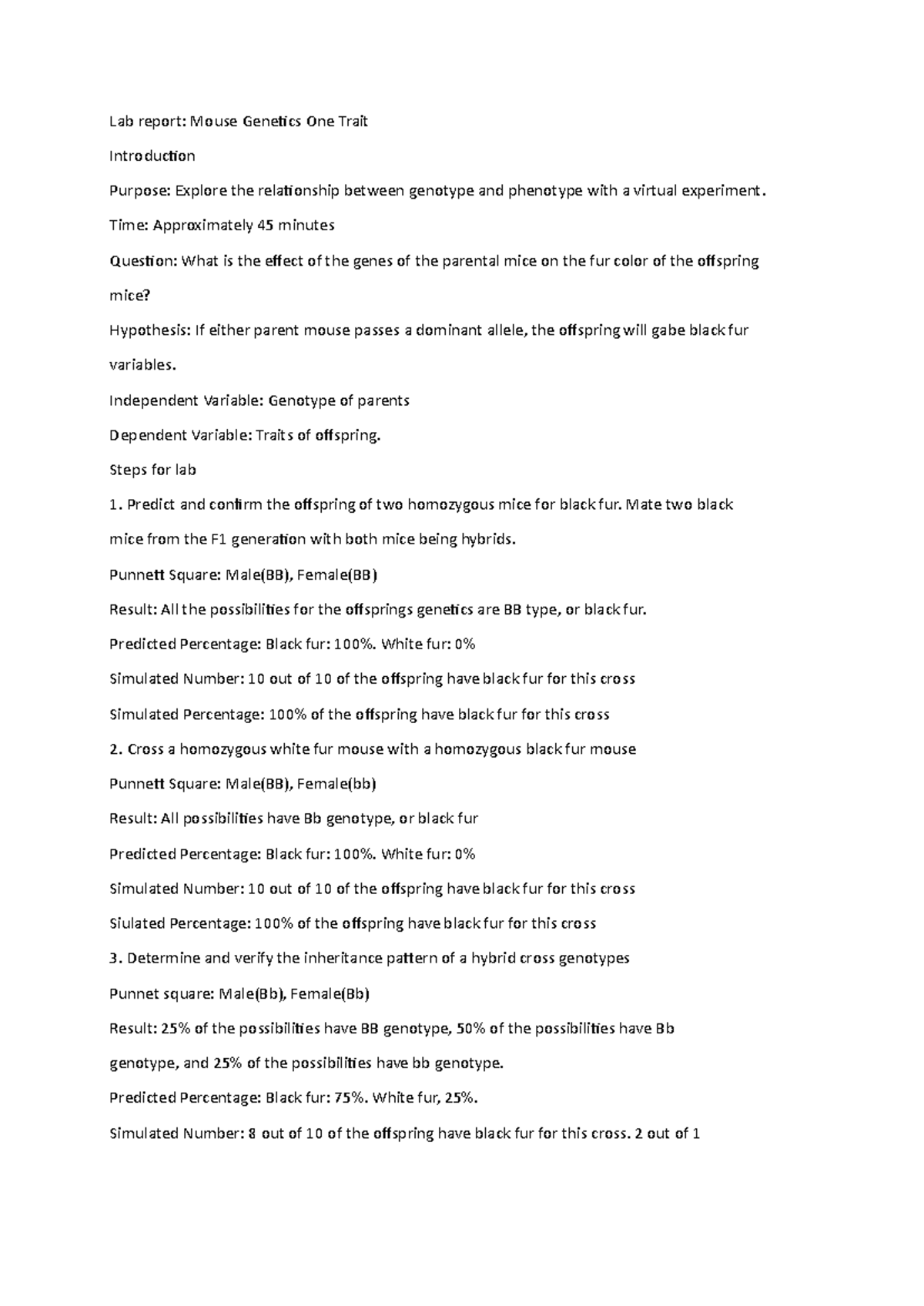 Lab Report on Mouse Genetics: Exploring Genotype and Offspring Traits ...