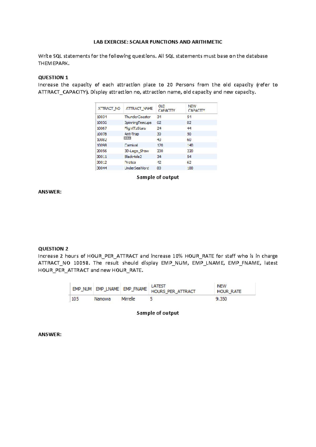 LAB EXERCISE: SQL Statements for Scalar Functions and Arithmetic - Studocu