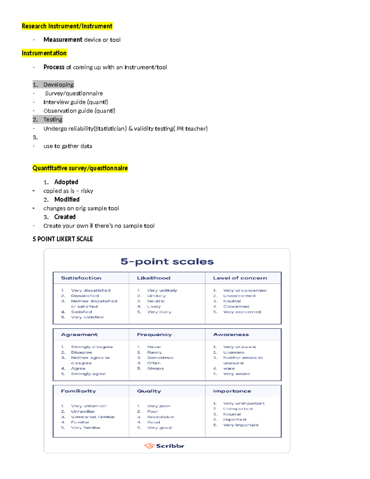 PR2 Research Instrument Methodology Reviewer 2ND SEM Grading - Studocu