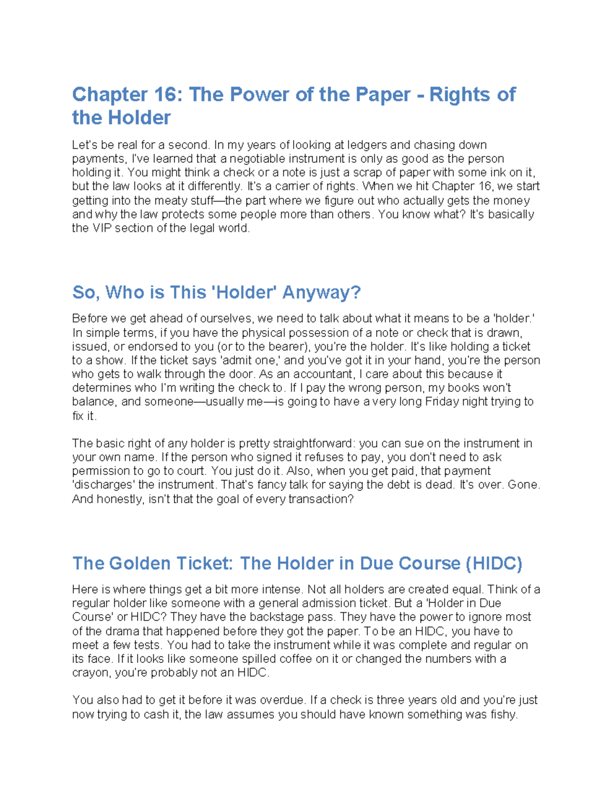 Chapter 16: The Power of the Paper Rights of the Holder Explained - Studocu