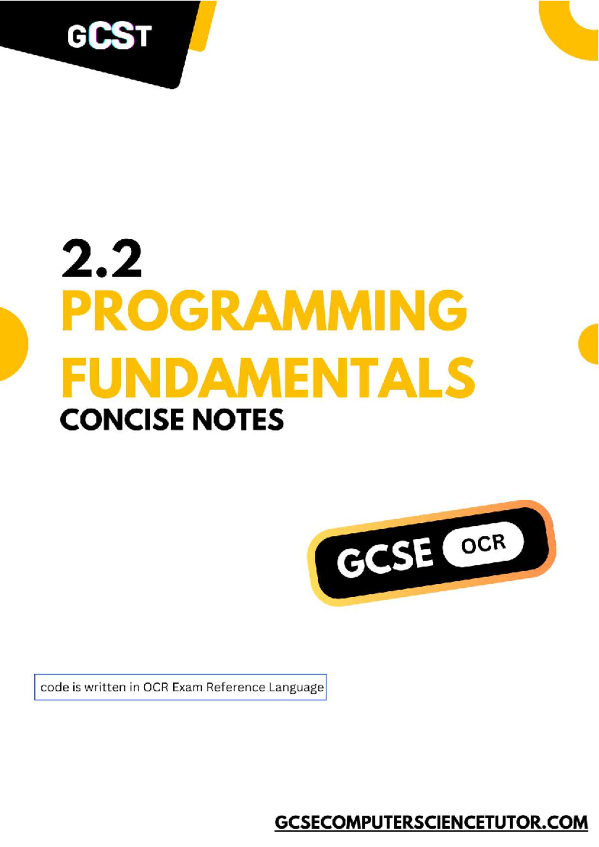 GCST 2.2 Programming Fundamentals: Concise Study Notes - Studocu