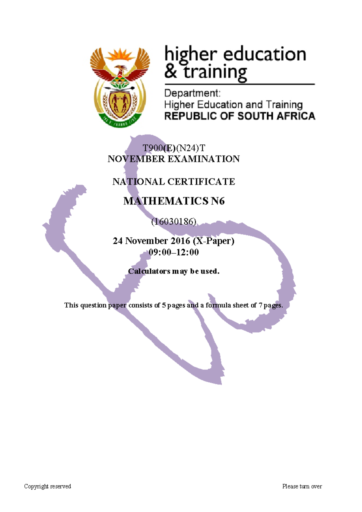 N6 Mathematics November 2016 Examination paper - 23e3 - Studocu