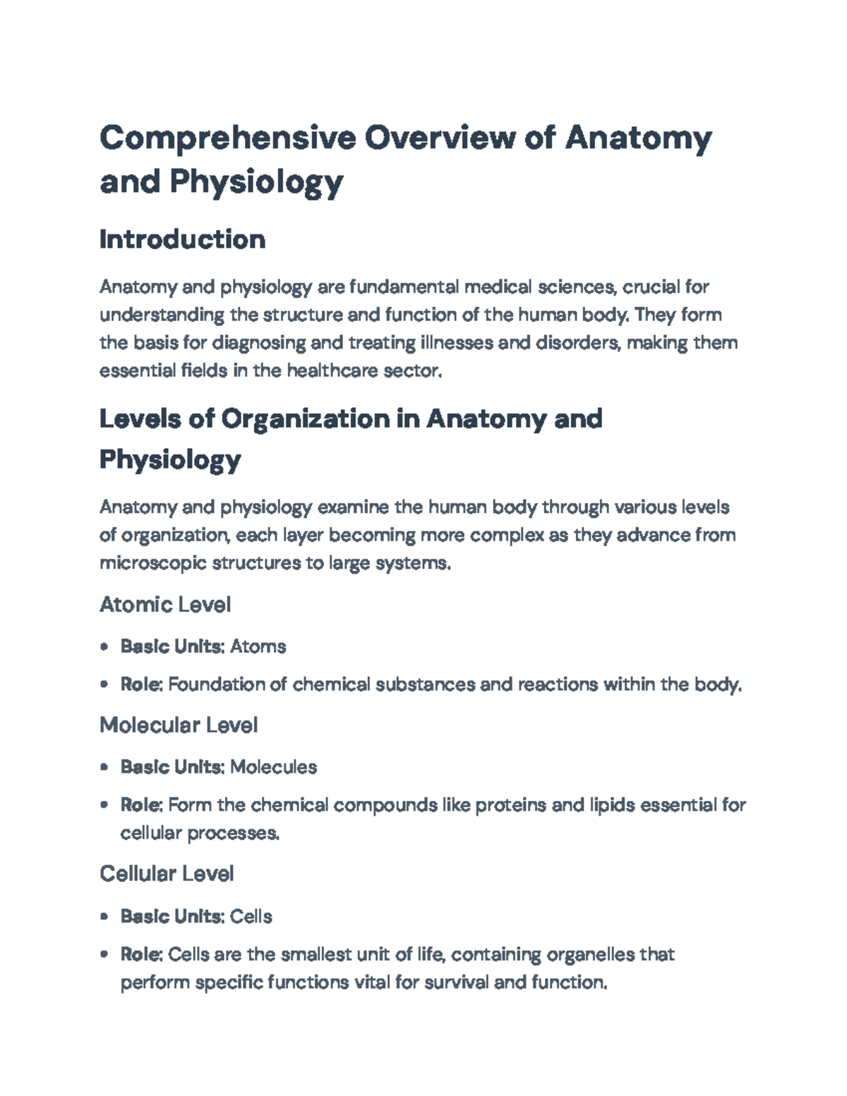 Understanding Levels of Organization in Anatomy and Physiology ...