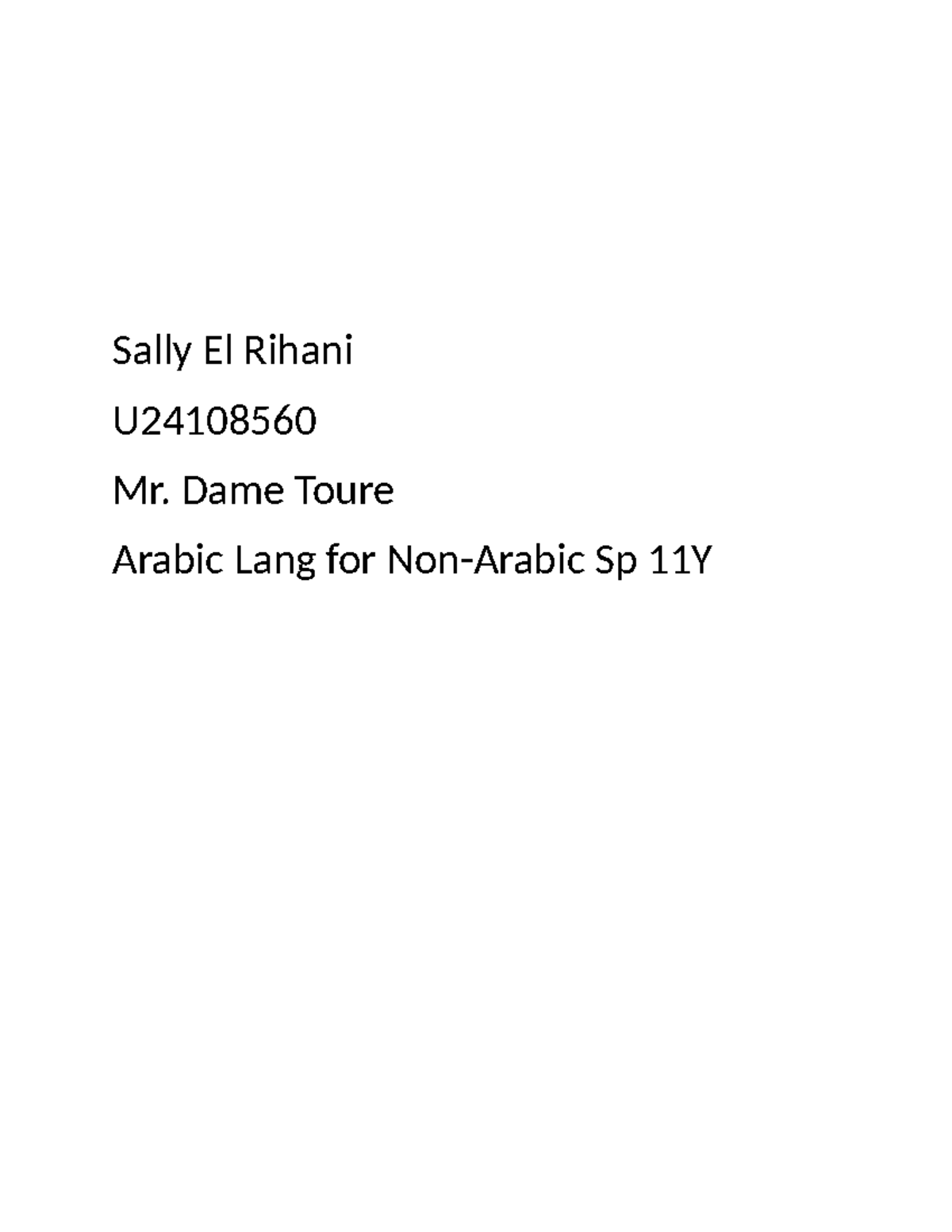 Arabic 11Y Assignment: Essay by Sally El Rihani - Studocu