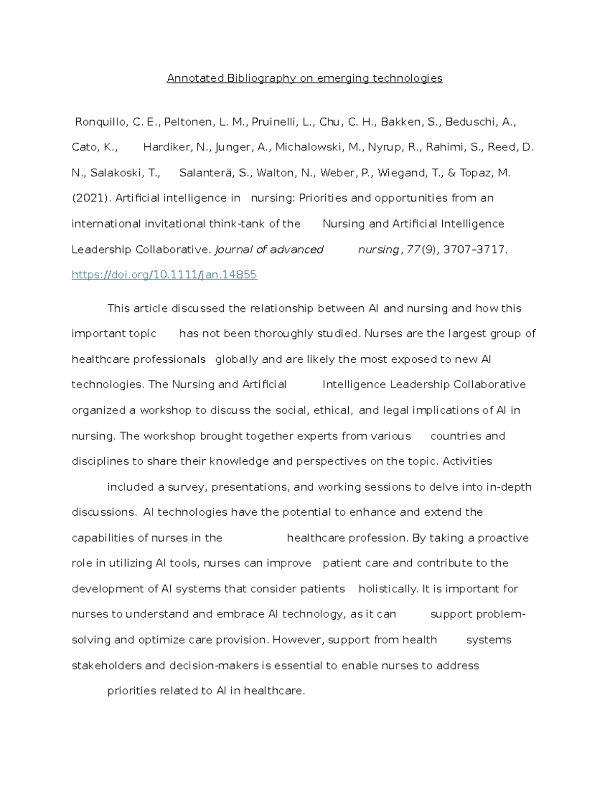 Annotated Bibliography on Emerging Tech in Healthcare: AI, Telemedicine ...