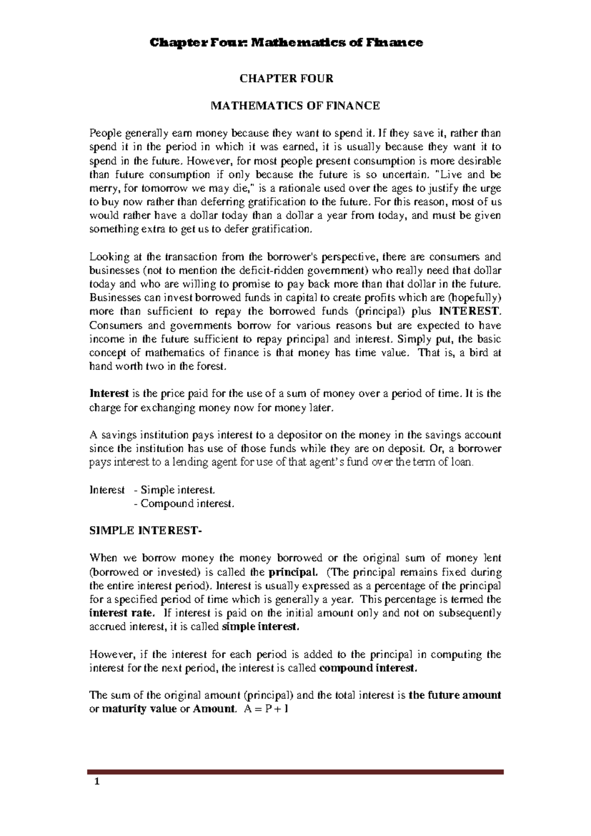 Chapter 4: Mathematics of Finance - Time Value of Money Concepts - Studocu