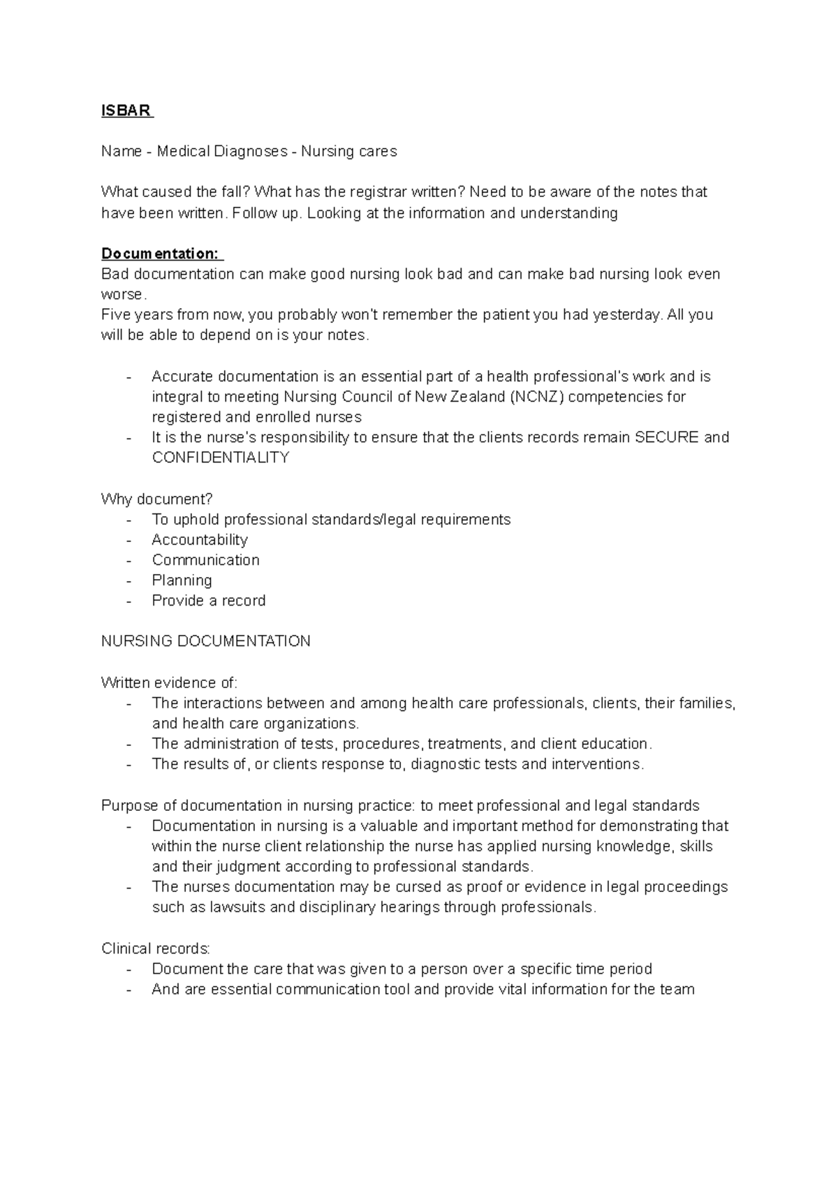 Isbar - Lecture notes 1 - ISBAR Name - Medical Diagnoses - Nursing ...
