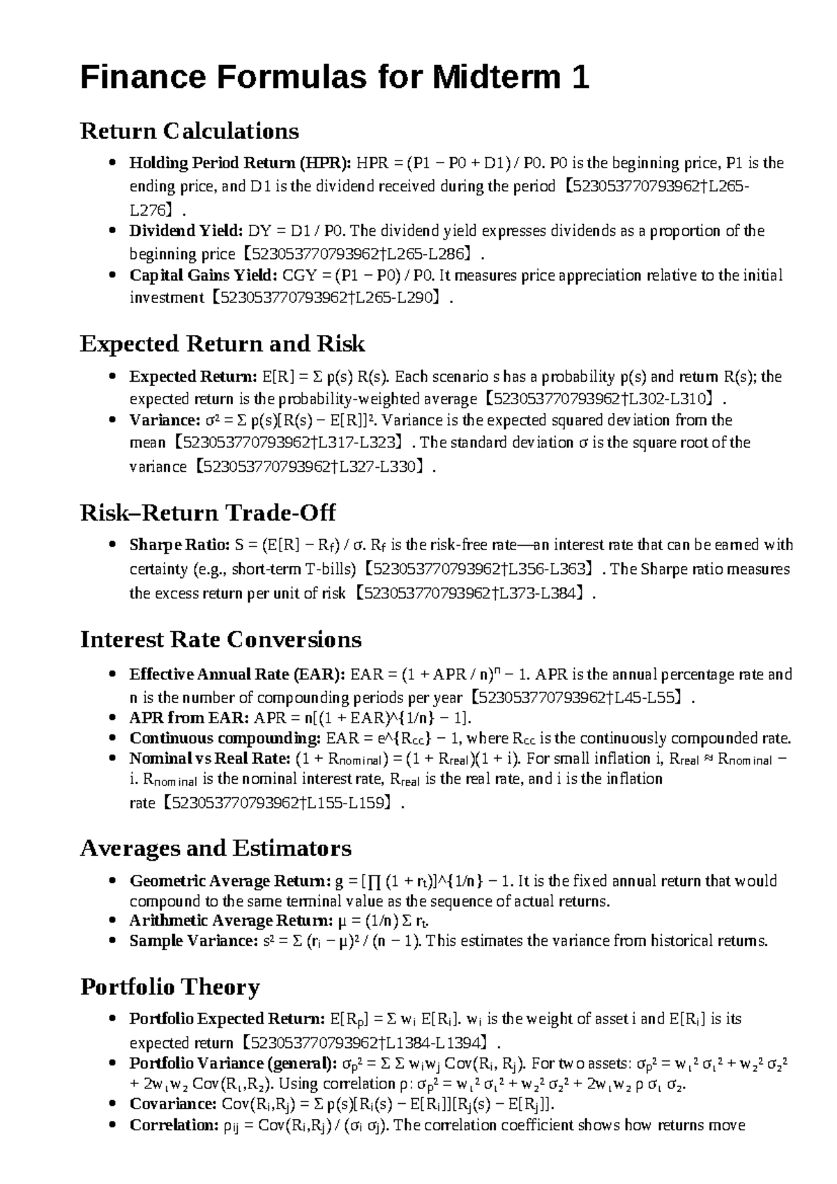 Finance Formulas for Midterm 1: Key Concepts and Calculations - Studocu