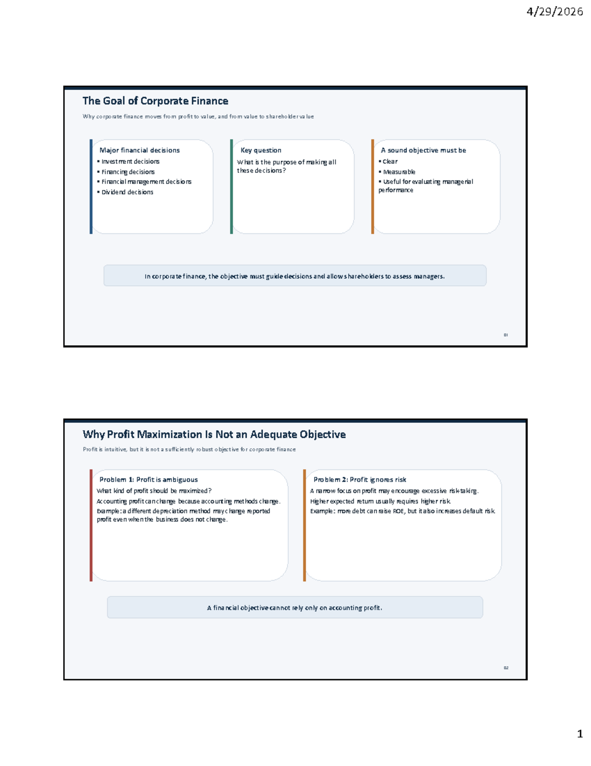 Corporate Finance (CF) Goals: From Profit to Shareholder Value - Studocu