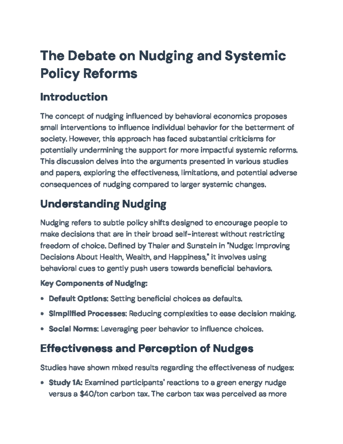 Debate on Nudging vs. Systemic Policy Reforms: Effectiveness ...