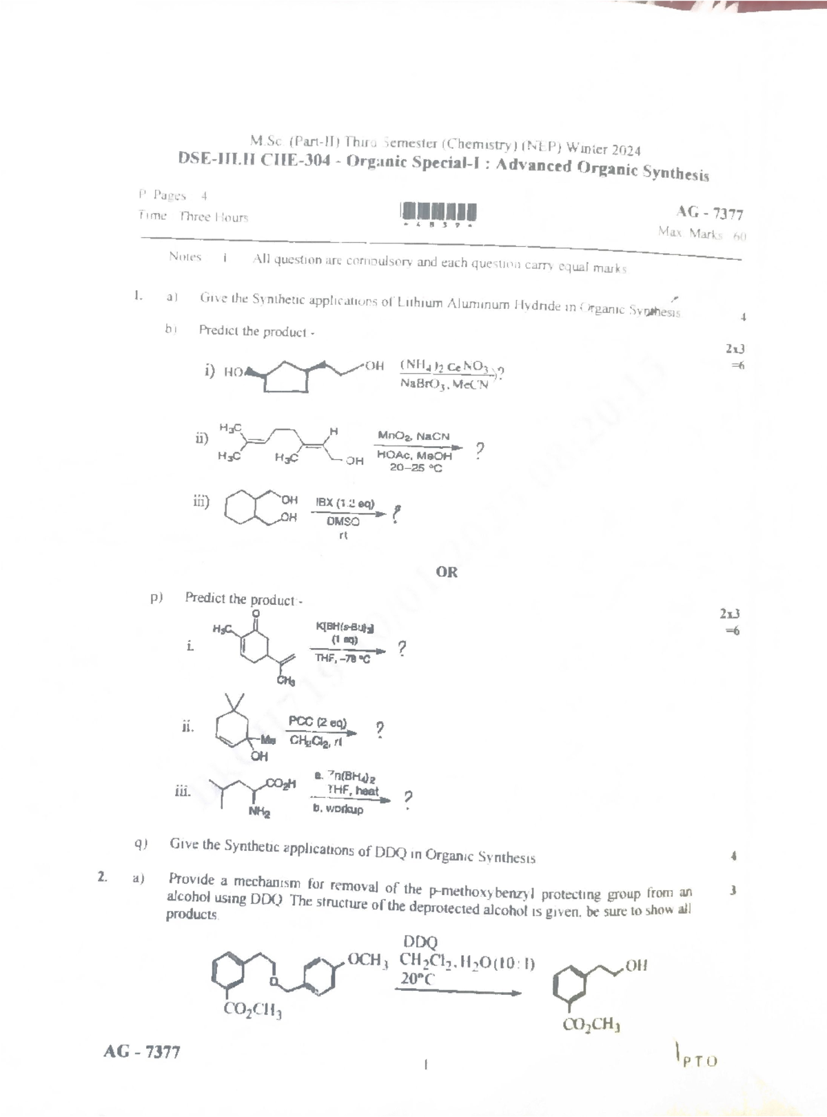Advanced Organic Synthesis Notes for M.Sc Chemistry (AG 7377) Winter ...