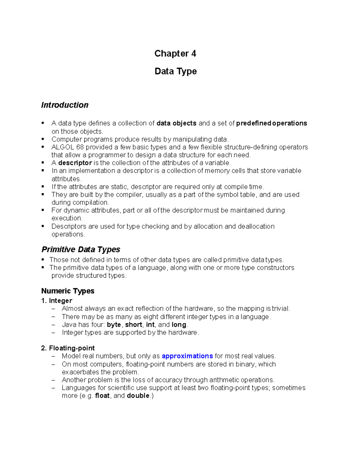 Chapter 4: Introduction to Data Types in Programming - Studocu