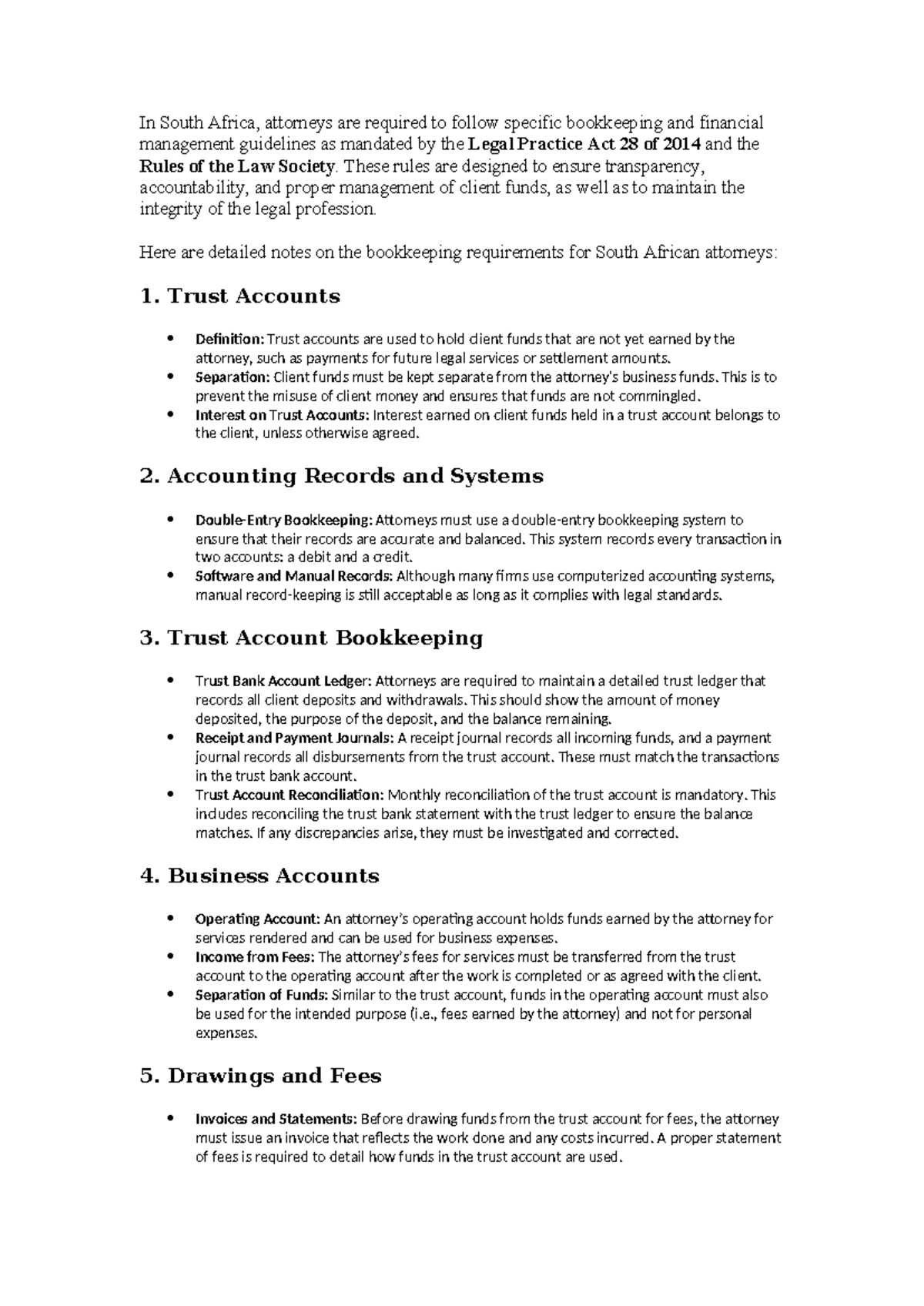 Bookkeeping Guide for Attorneys in South Africa: Compliance Notes - Studocu