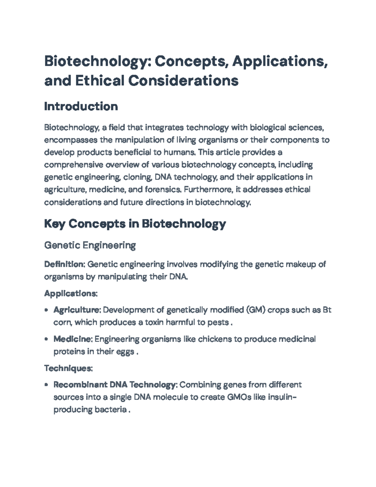 Biotechnology: Concepts, Applications & Ethical Considerations (BIO101 ...