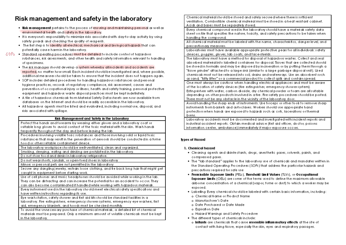 Histo 101: Risk Management & Safety in the Laboratory (Chapters 1-3 ...