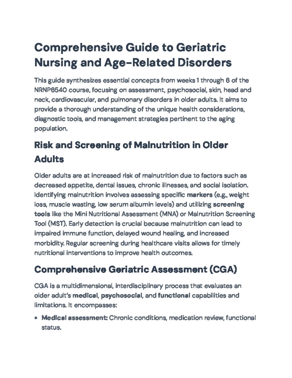 Comprehensive Geriatric Nursing: Key Concepts from NRNP6540 - Studocu