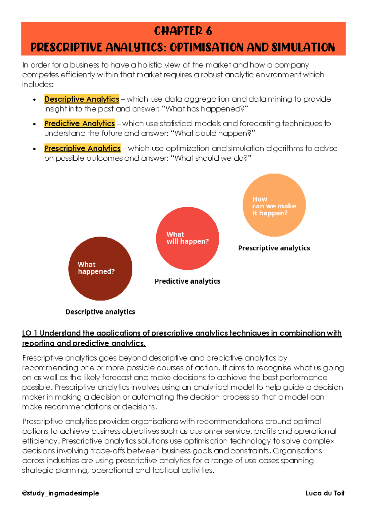 Chapter 6 Prescriptive Analytics Optimisation AND Simulation - CHAPTER 6 PRESCRIPTIVE ANALYTICS ...