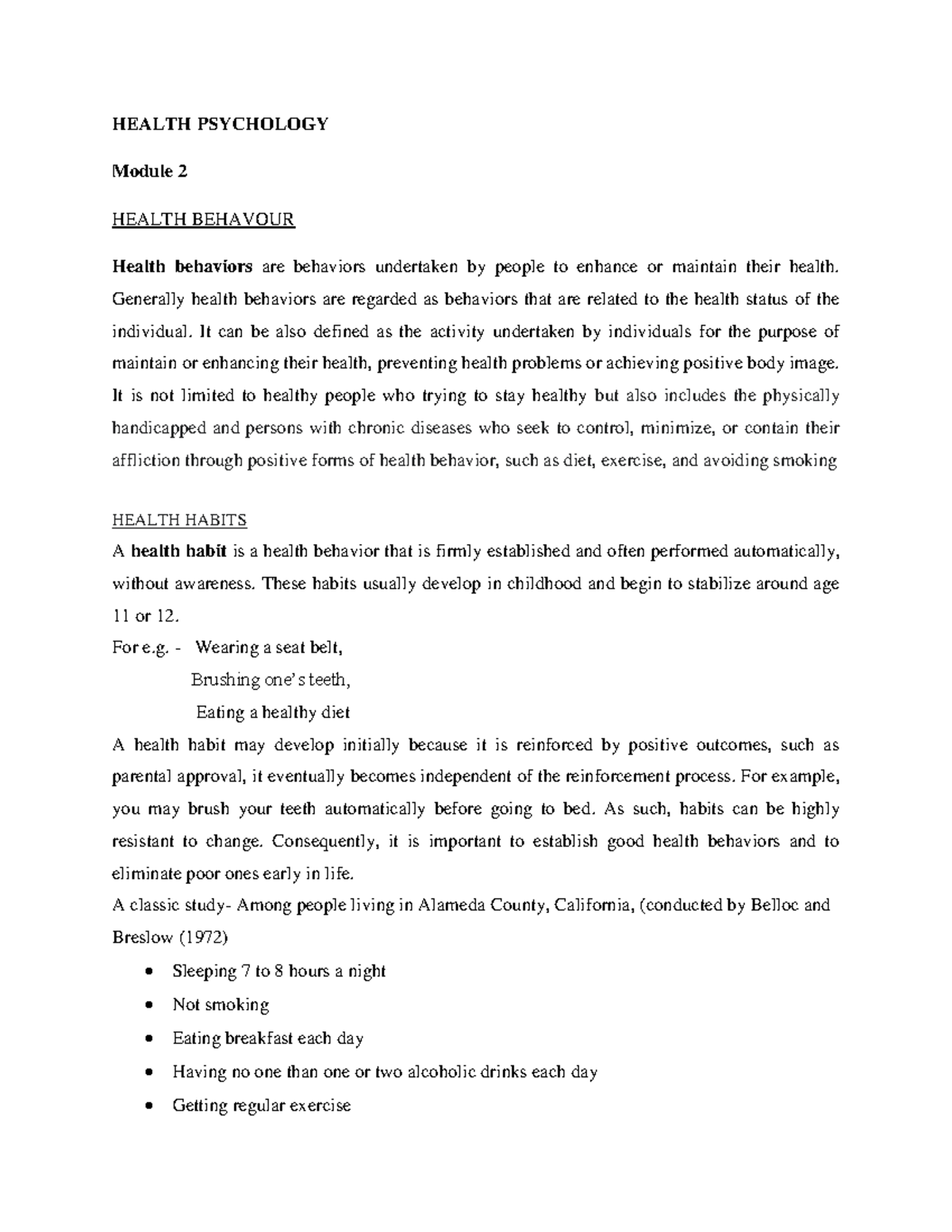 Health Psychology health behaviour - HEALTH PSYCHOLOGY Module 2 HEALTH ...