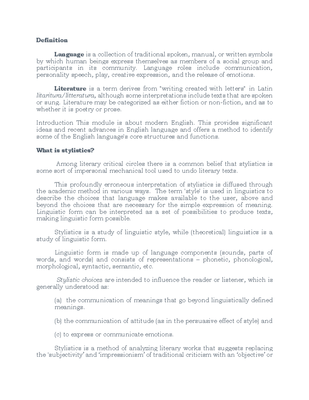 ENG 201: Introduction to the Language of Literary Texts and Stylistics ...