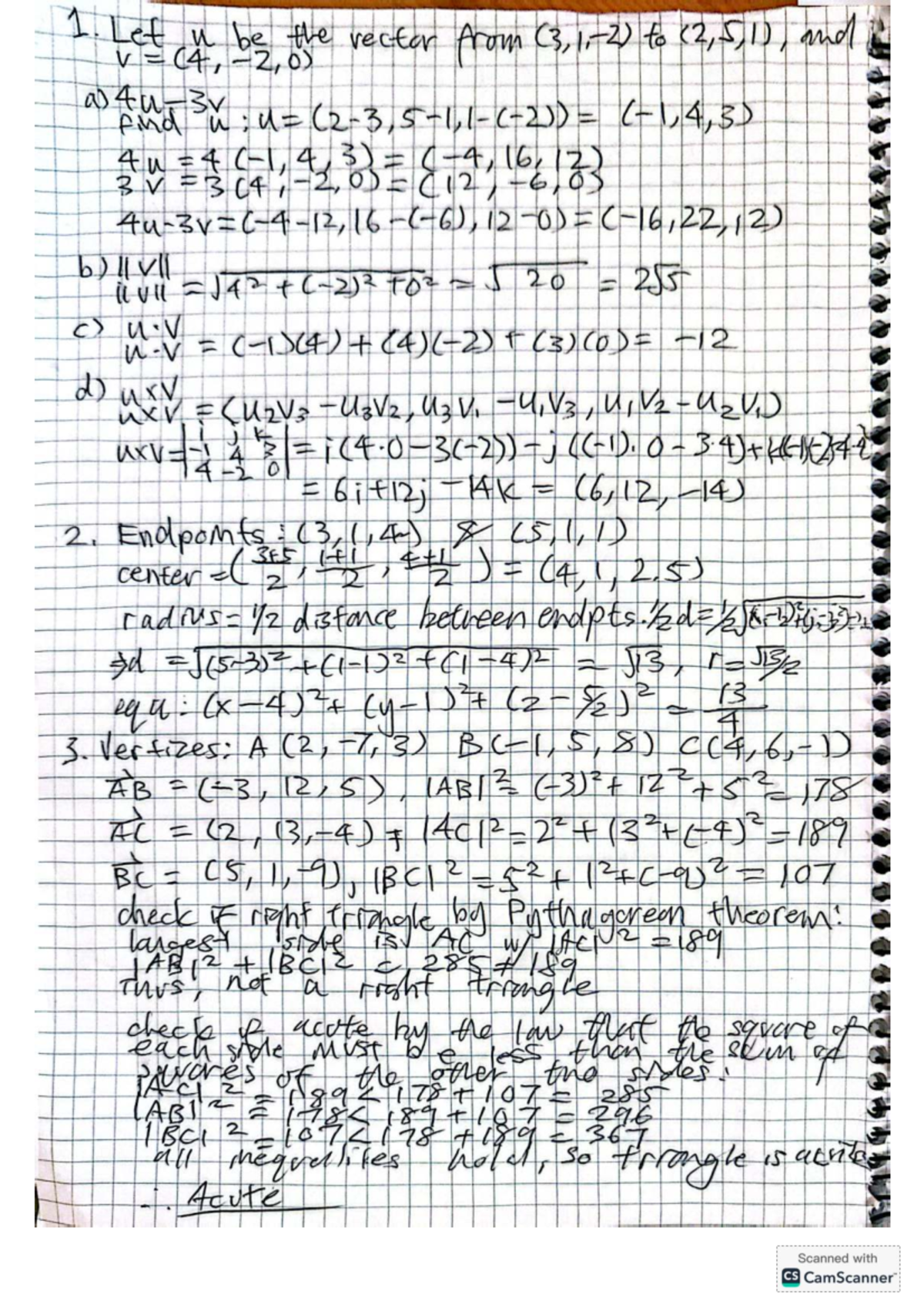 Calculus 3 - Quiz 1: Vectors and Triangle Properties - Studocu
