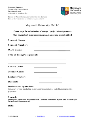 School Sample Cover Sheet - ASSIGNMENT/ESSAY COVER SHEET Maynooth ...