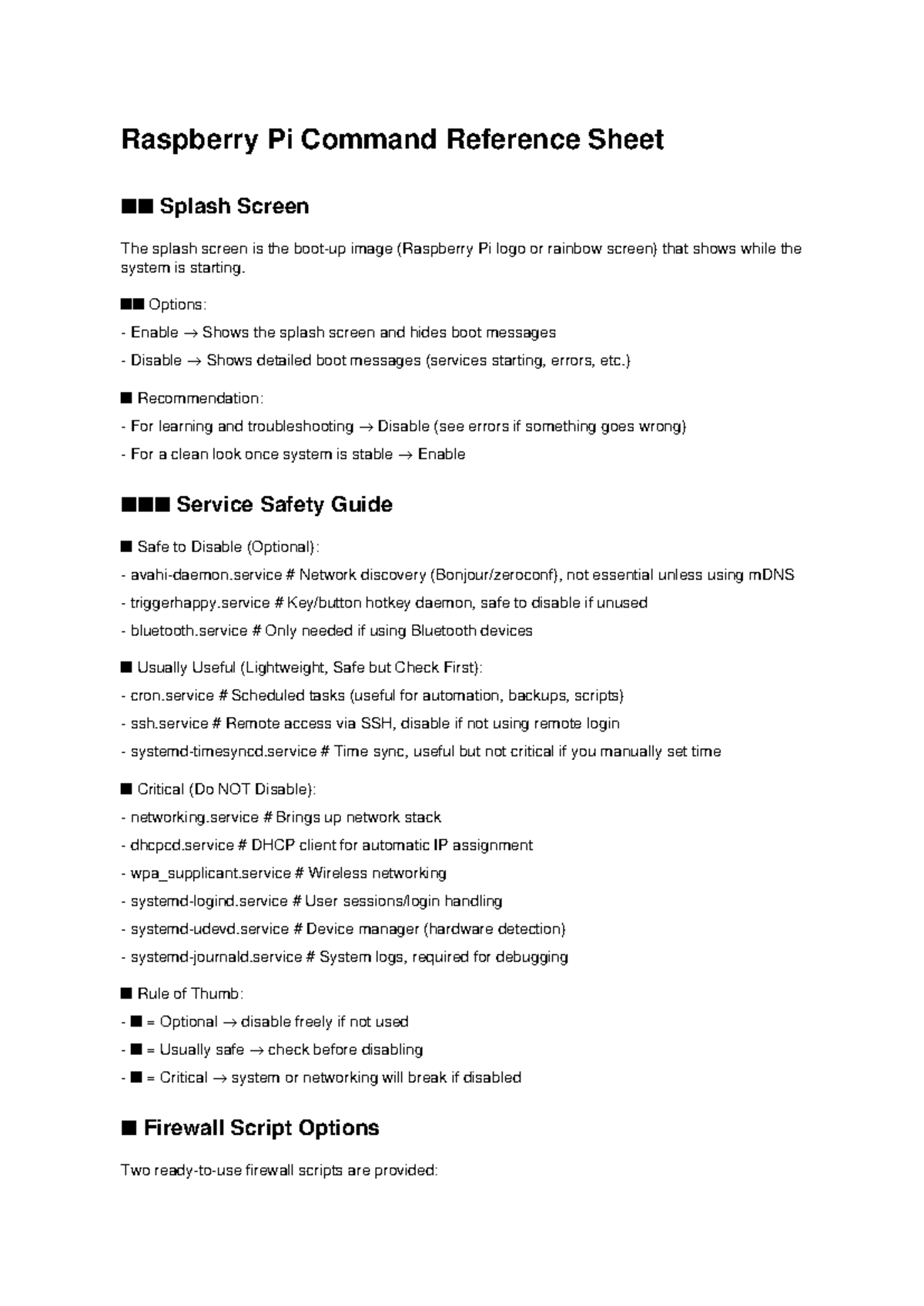 Raspberry Pi Command Reference Sheet: Splash Screen & Services Guide ...