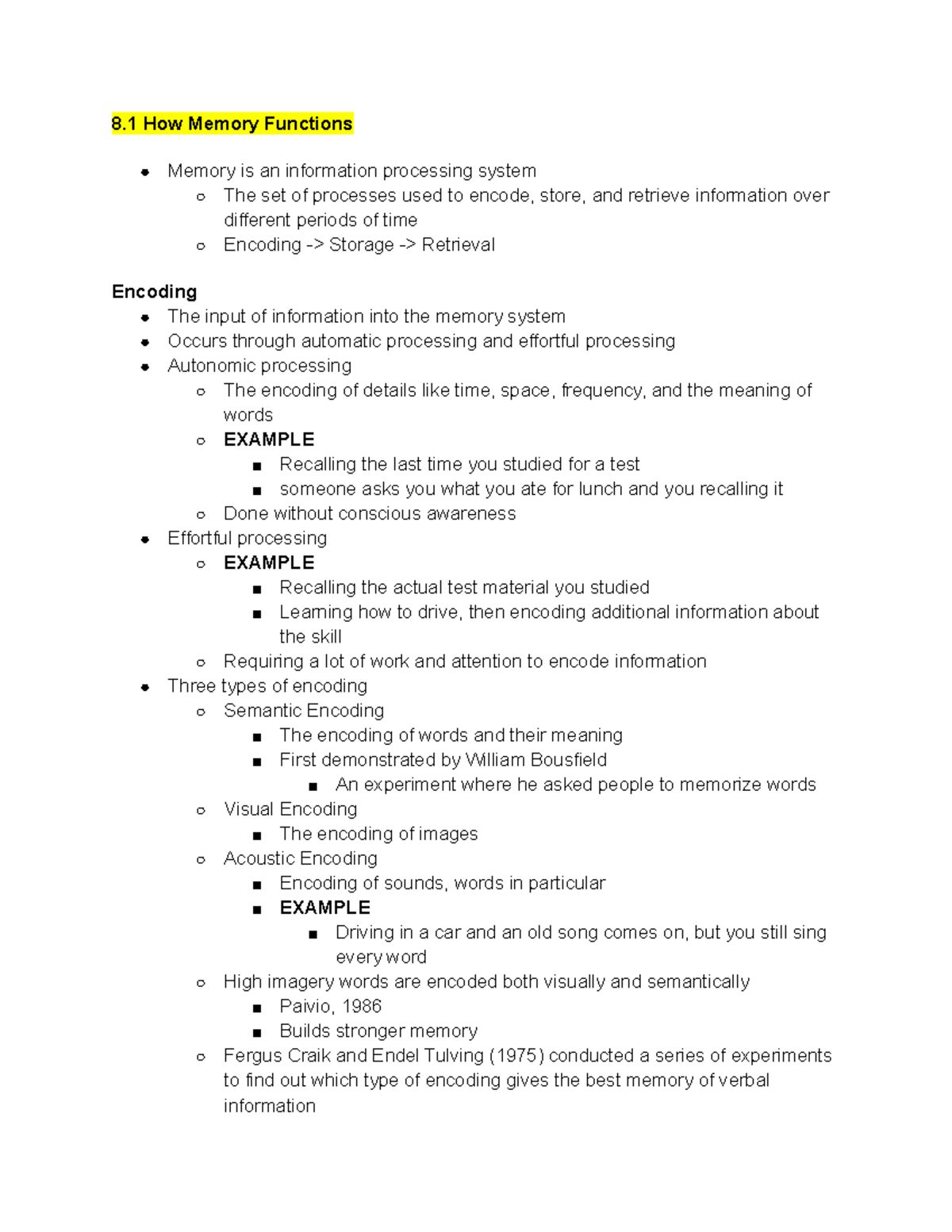 PSY101 - Memory Functions: Understanding Encoding, Storage, and ...